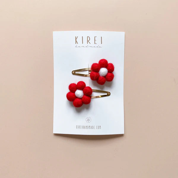 Snap Clips | Red Pompom Daisy | Set of 2